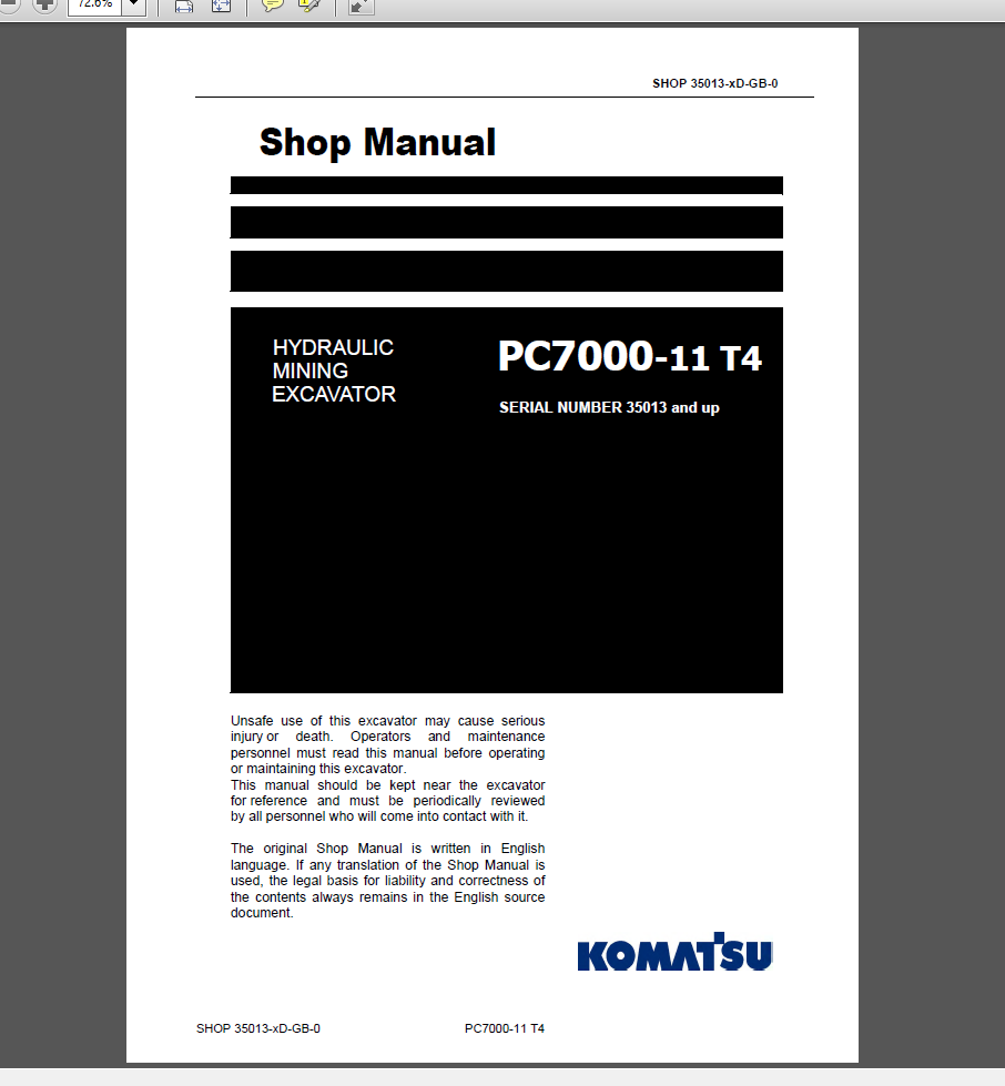 KOMATSU PC7000-11 T4 SHOP MANUAL – Machine Catalogic